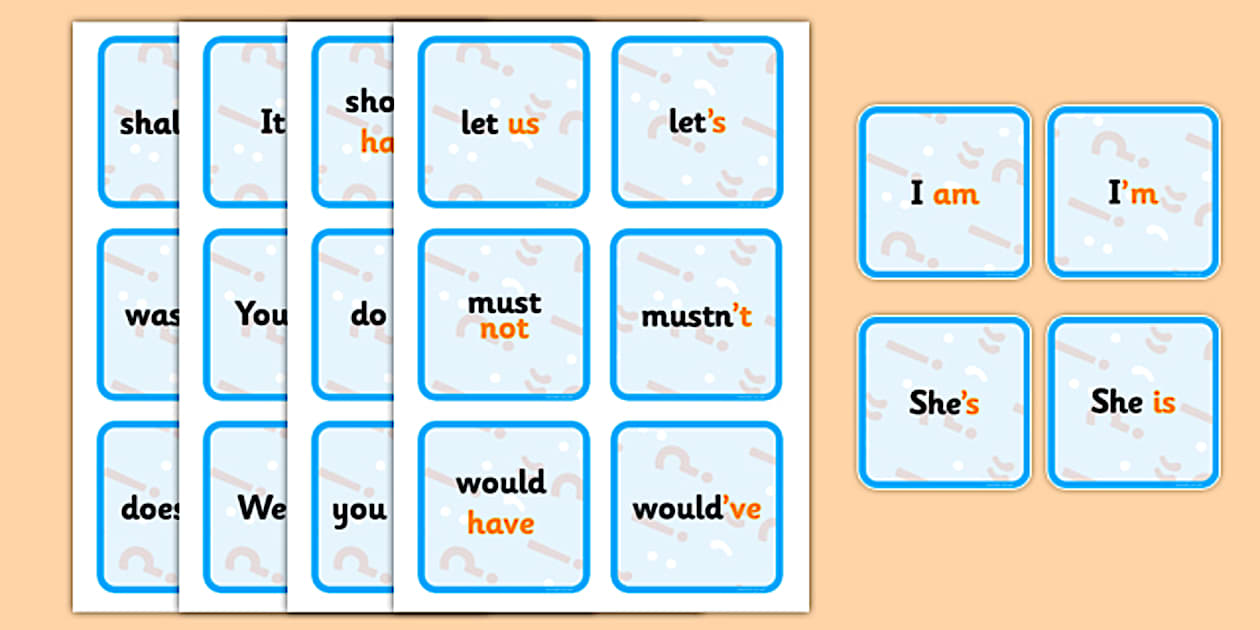 Cursive Contractions Matching Cards (creat de profesori)