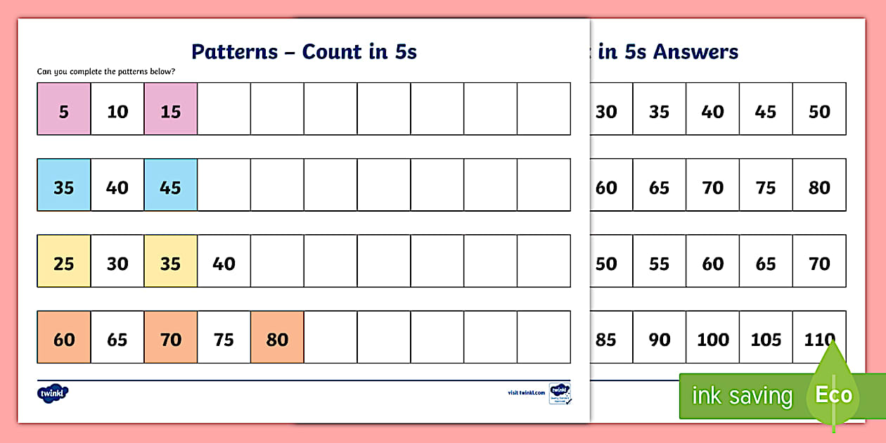 Editable Pattern - Count in 5s Worksheet - Twinkl