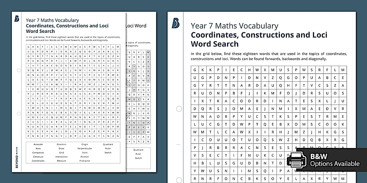 👉 Year 7 Maths Vocabulary – Coordinates Construction and Loci