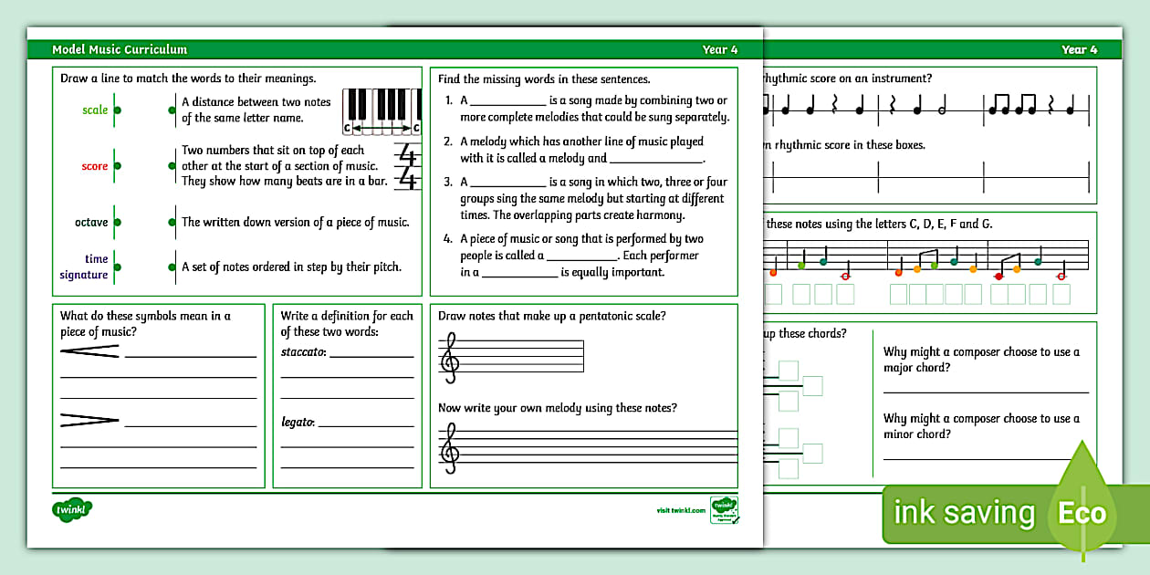 👉 Year 4: Model Music Curriculum Revision Activity Mat