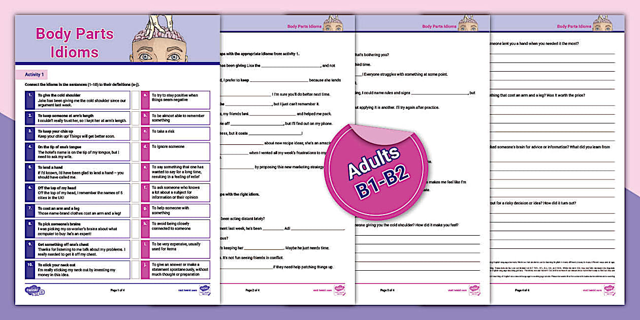 ESL Body Parts Idioms Worksheet [Adults, B1-B2] - Twinkl