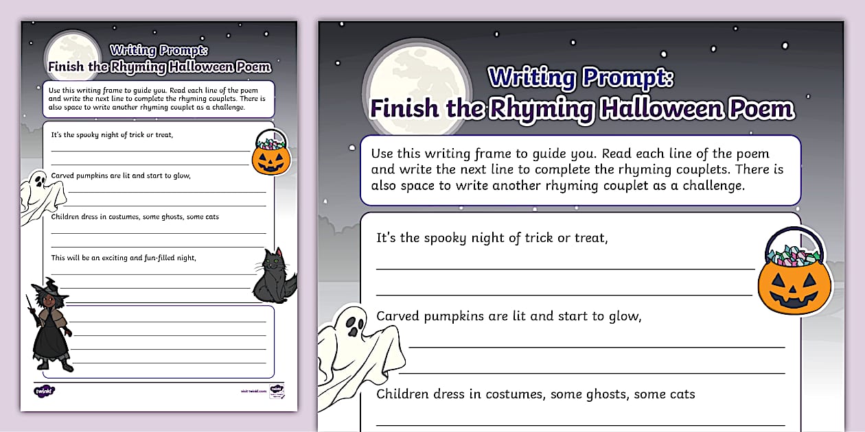 Writing Prompt: Finish the Rhyming Halloween Poem - Twinkl