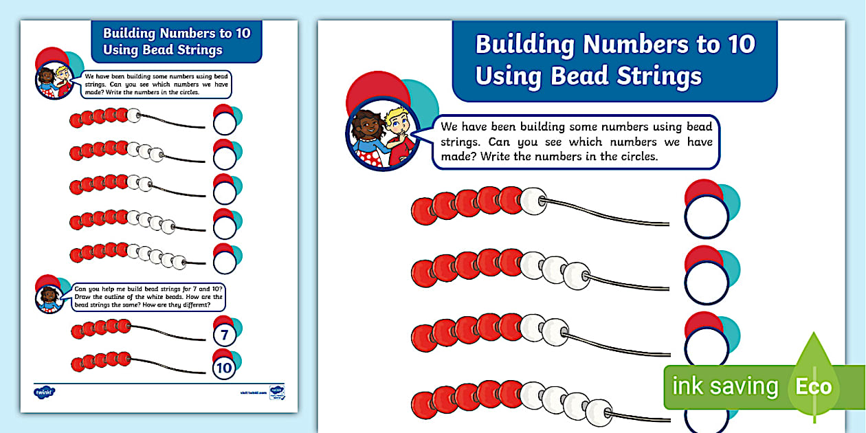 Building Numbers to 10 Bead String Activity Sheet - Twinkl