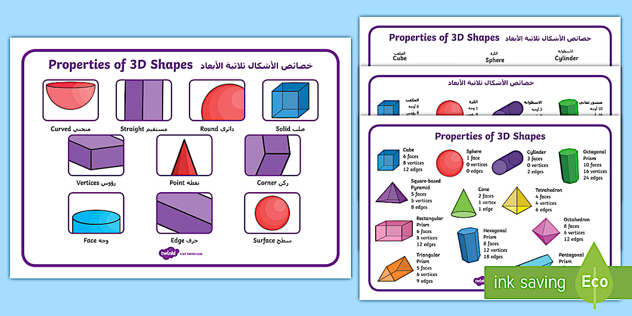 3D Shape Vocabulary Word Mats Arabic/English - Twinkl