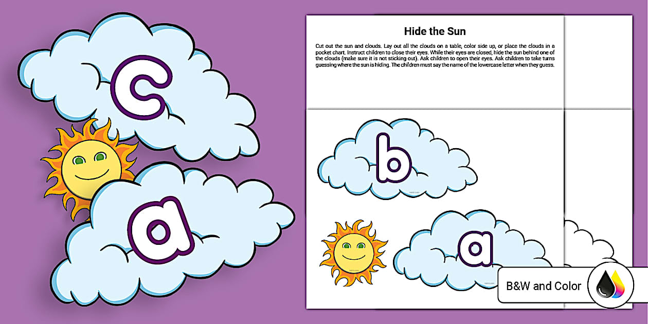 Hide the Sun Lowercase Letter Recognition Worksheet for PK-K