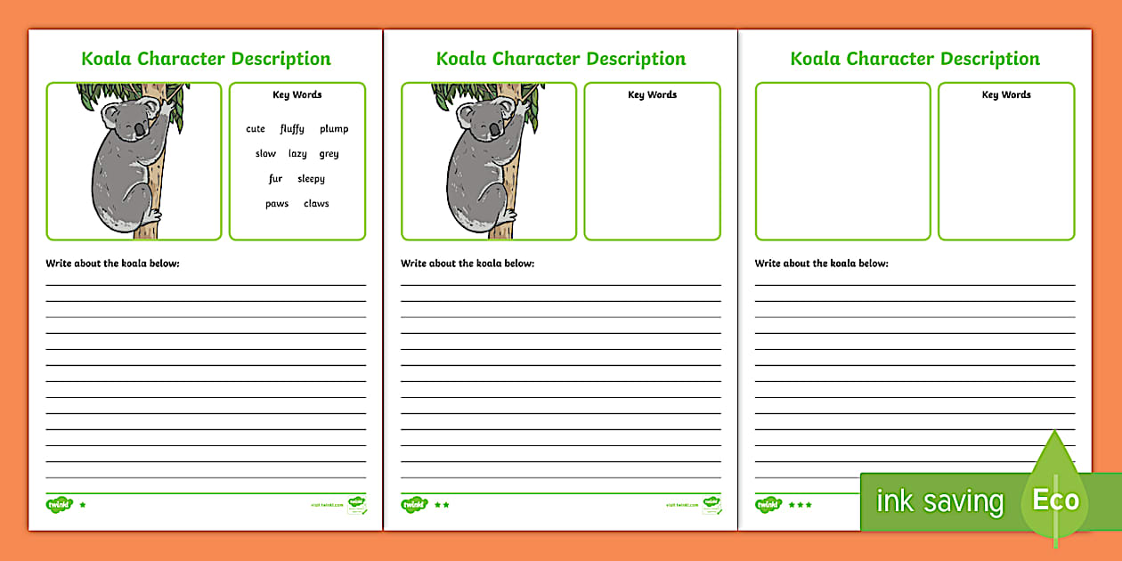 Koala Character Description Differentiated Writing Frames