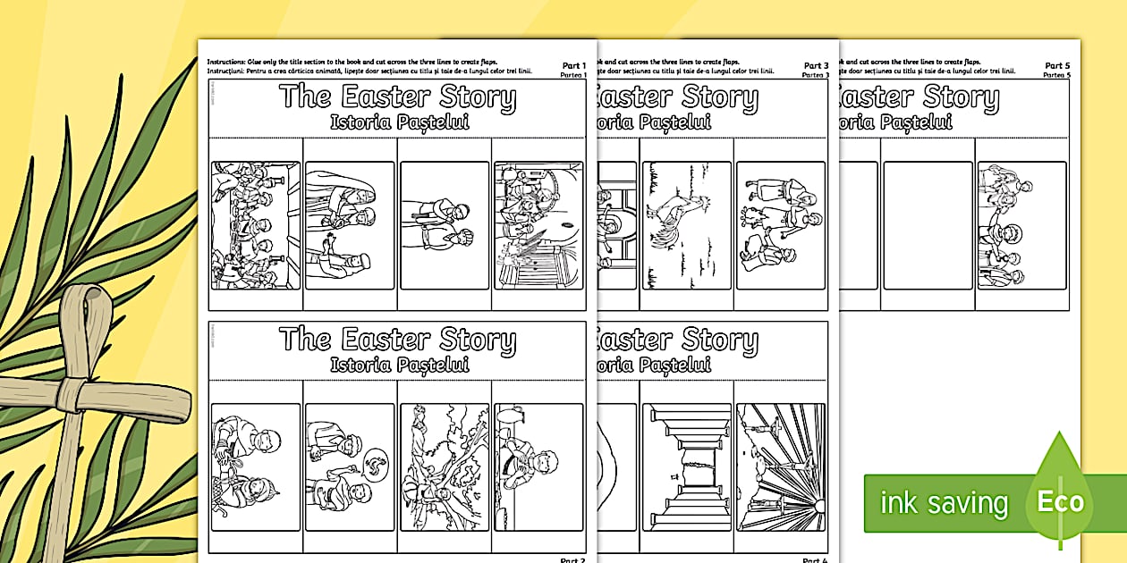 Easter Story-Writing Flap Book English/Romanian - Easter Story Writing Flap