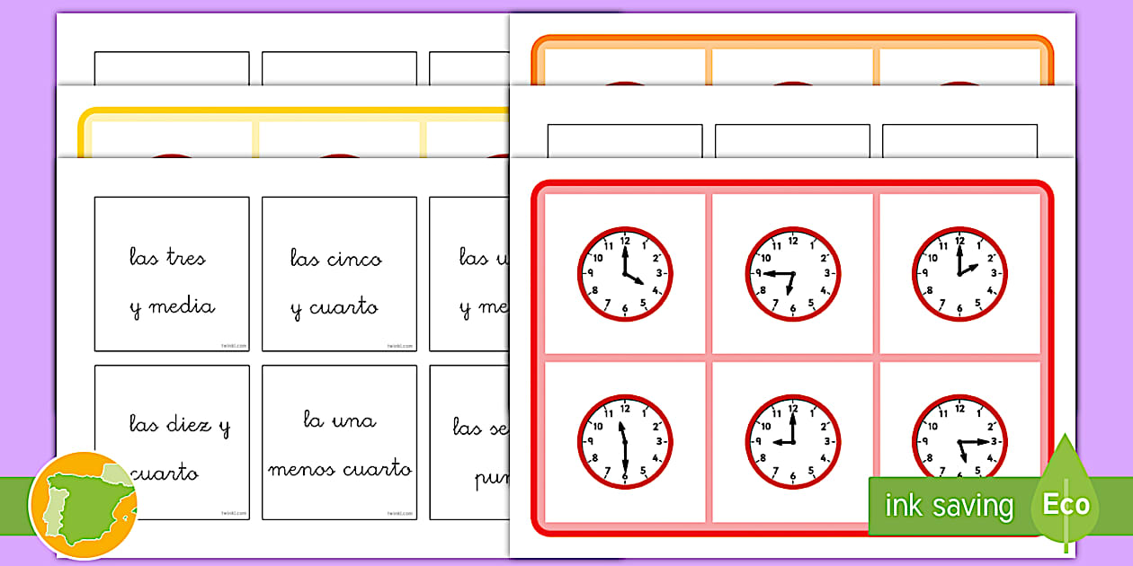 Bingo: Las horas (Hecho por educadores) - Twinkl