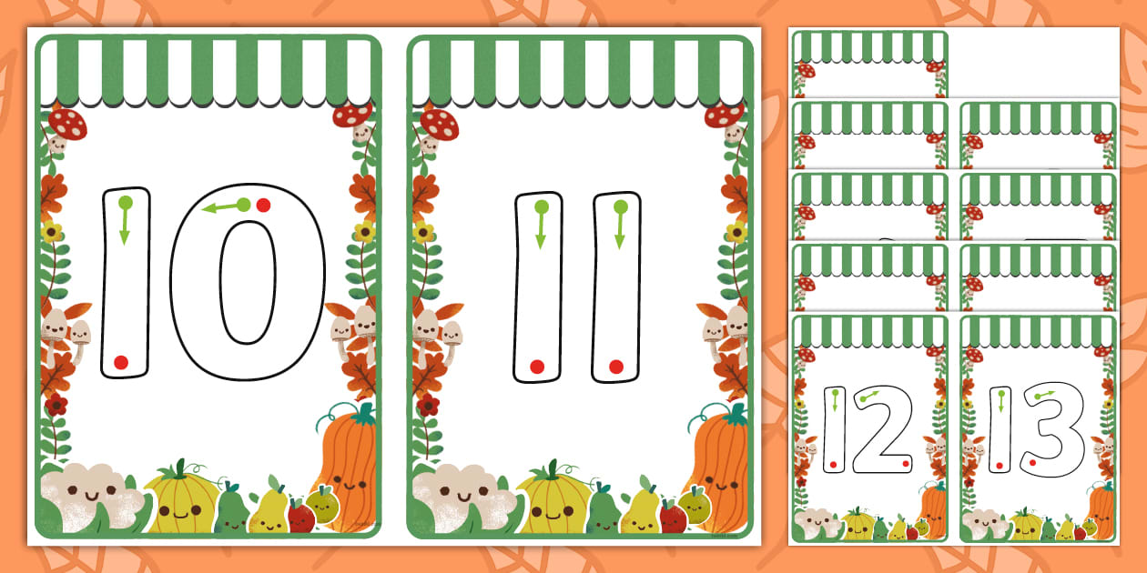 👉 Autumn Market Themed Numbers 10-20 Flashcards - Twinkl