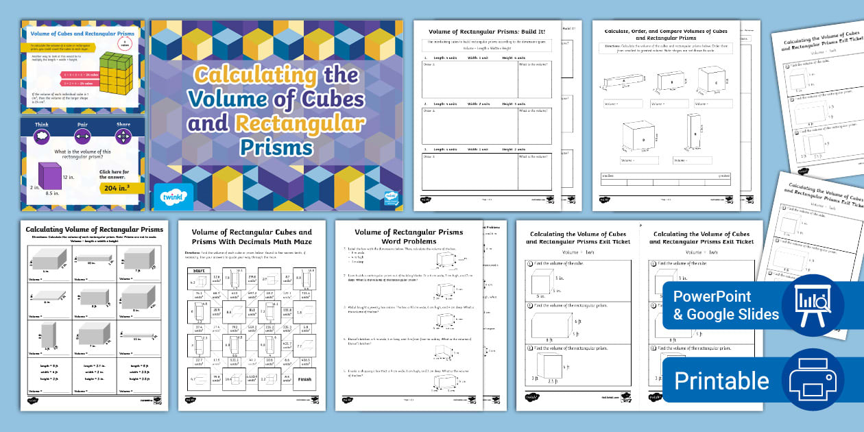 Sixth Grade Calculating Volume of Cubes and Rectangular Prisms Lesson Pack