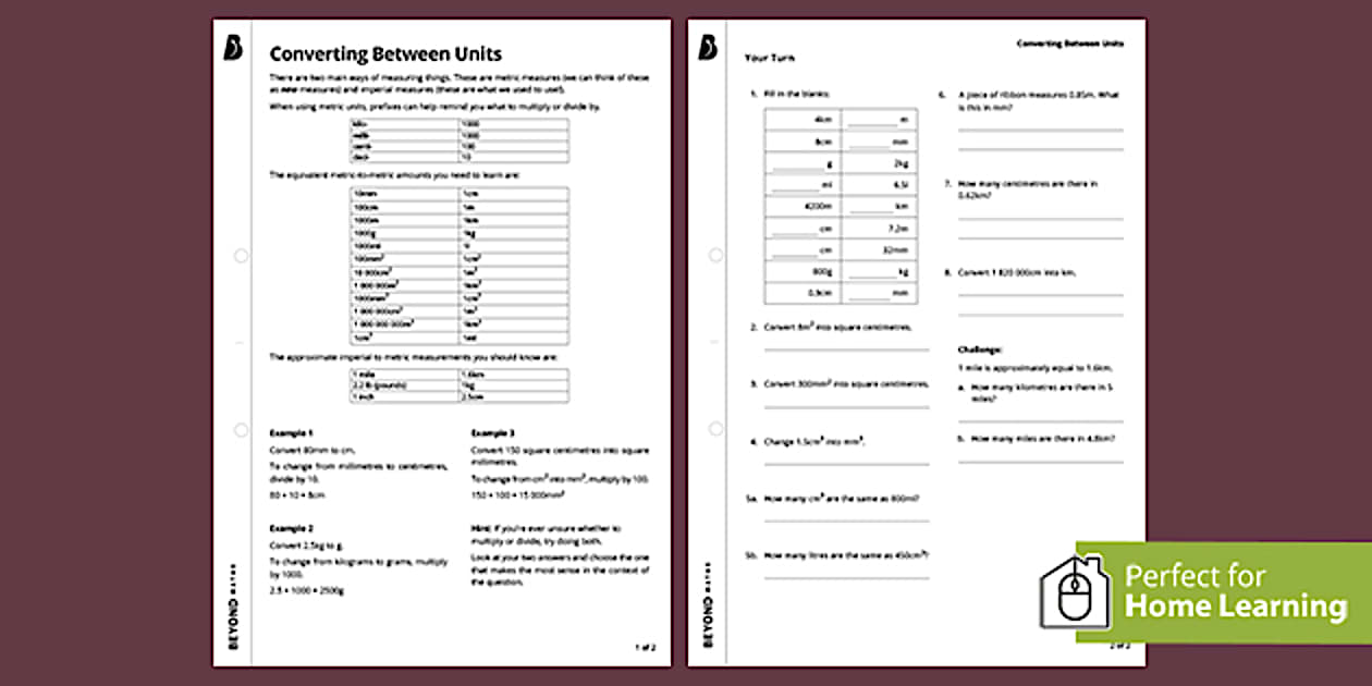👉 Converting Between Units Worksheet | KS3 Maths | Beyond