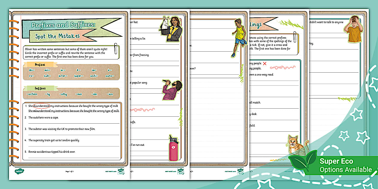 Prefixes and Suffixes: Spot the Mistakes (Ages 7 - 9)