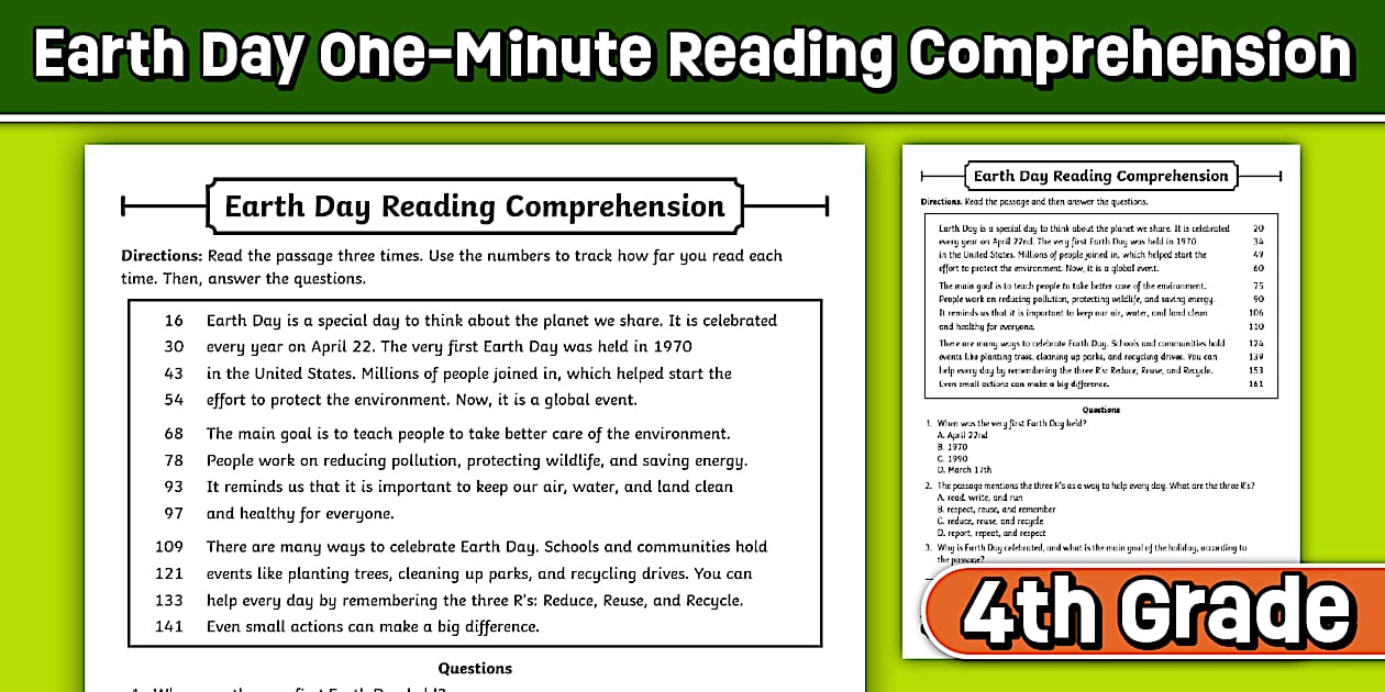 Fourth Grade Earth Day One-Minute Reading Comprehension