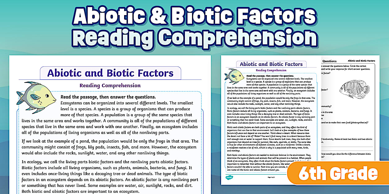 6th Grade Abiotic/Biotic Factors Worksheet