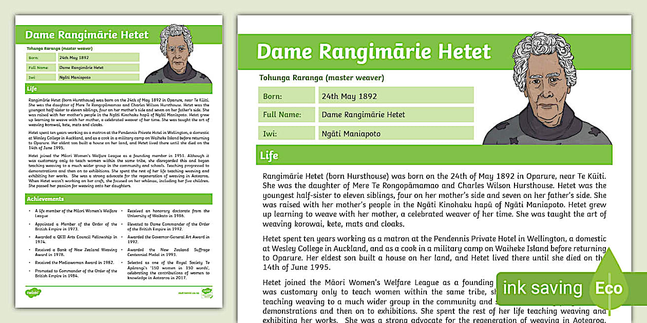 Rangimārie Hetet Fact File (teacher made) - Twinkl