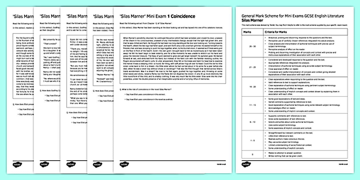 GCSE Silas Marner Mini Exam Pack (teacher made) - Twinkl