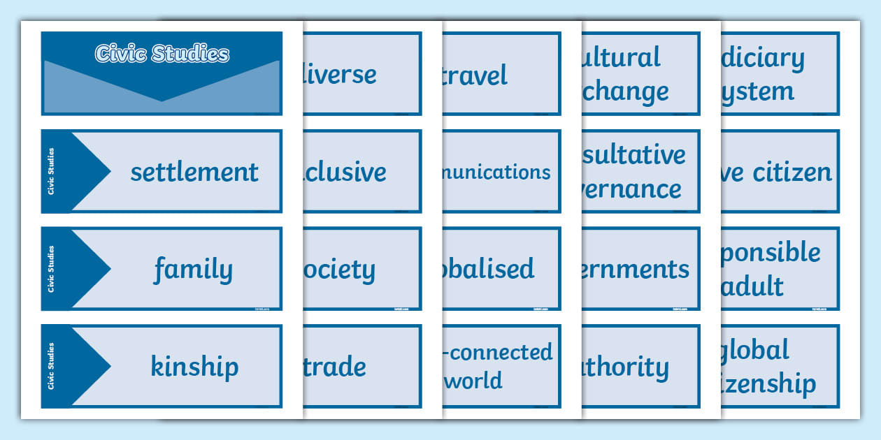 Civic Studies Pillar - Theme Word Cards - UAE Moral Ed