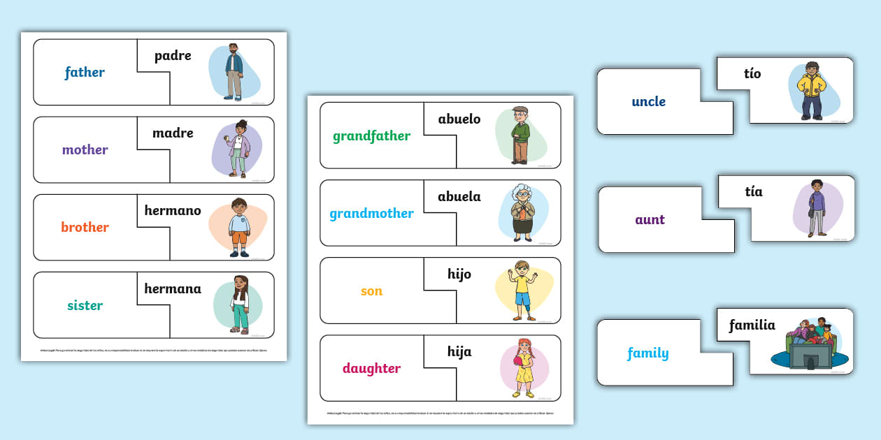 Rompecabezas para emparejar: La familia en Inglés