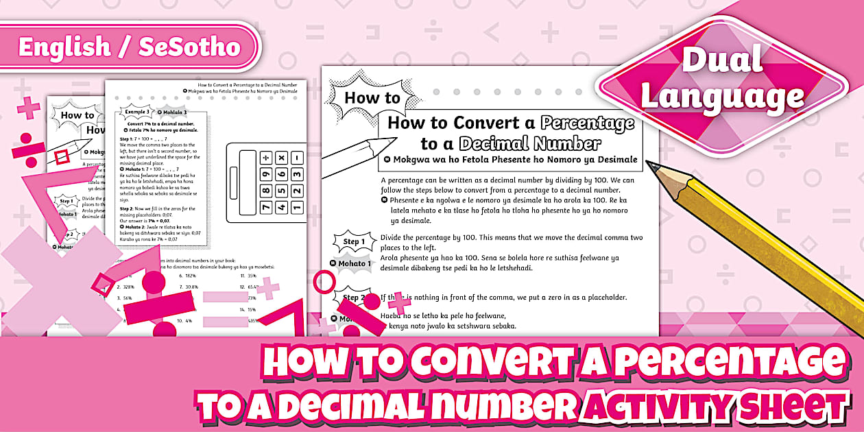 How to Convert a Percentage to a Decimal Number: Activity Sheet - Sesotho