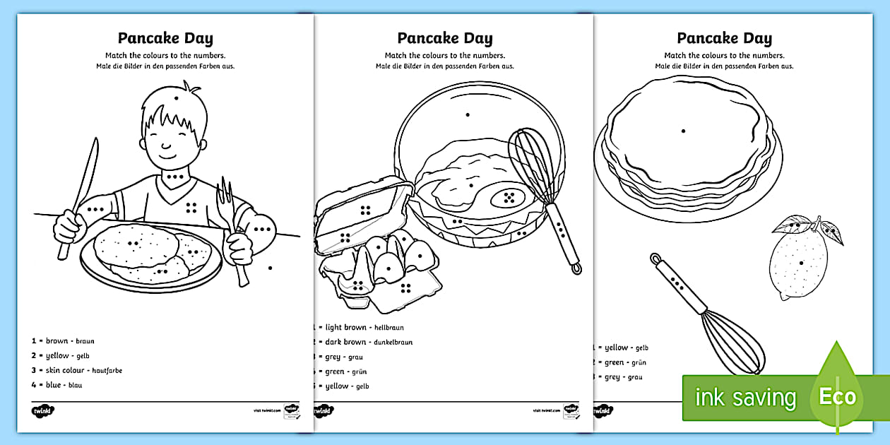Pancake Day Colour by Number English/German - Twinkl
