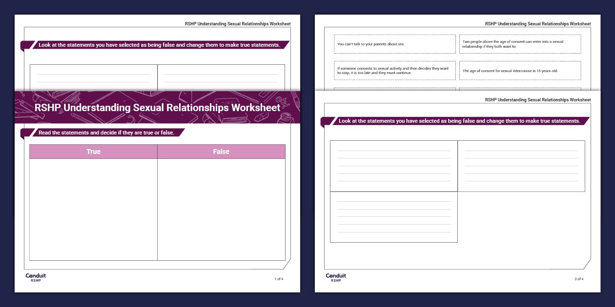 RSHP Understanding Sexual Relationships Worksheet - Twinkl