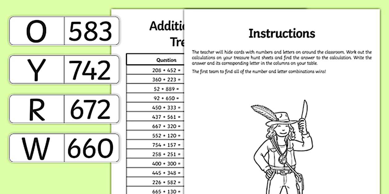 Addition to 1000 Treasure Hunt Activity (teacher made)