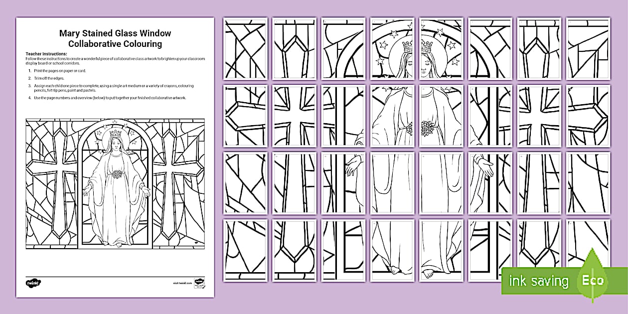 Mary Stained Glass Window Collaborative Colouring - Twinkl