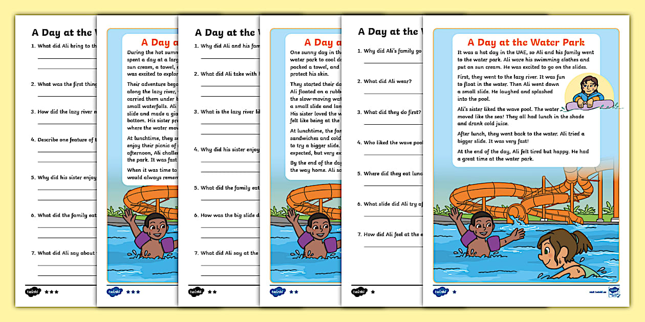 A Day at the Water Park KS1 Differentiated Reading Comprehension