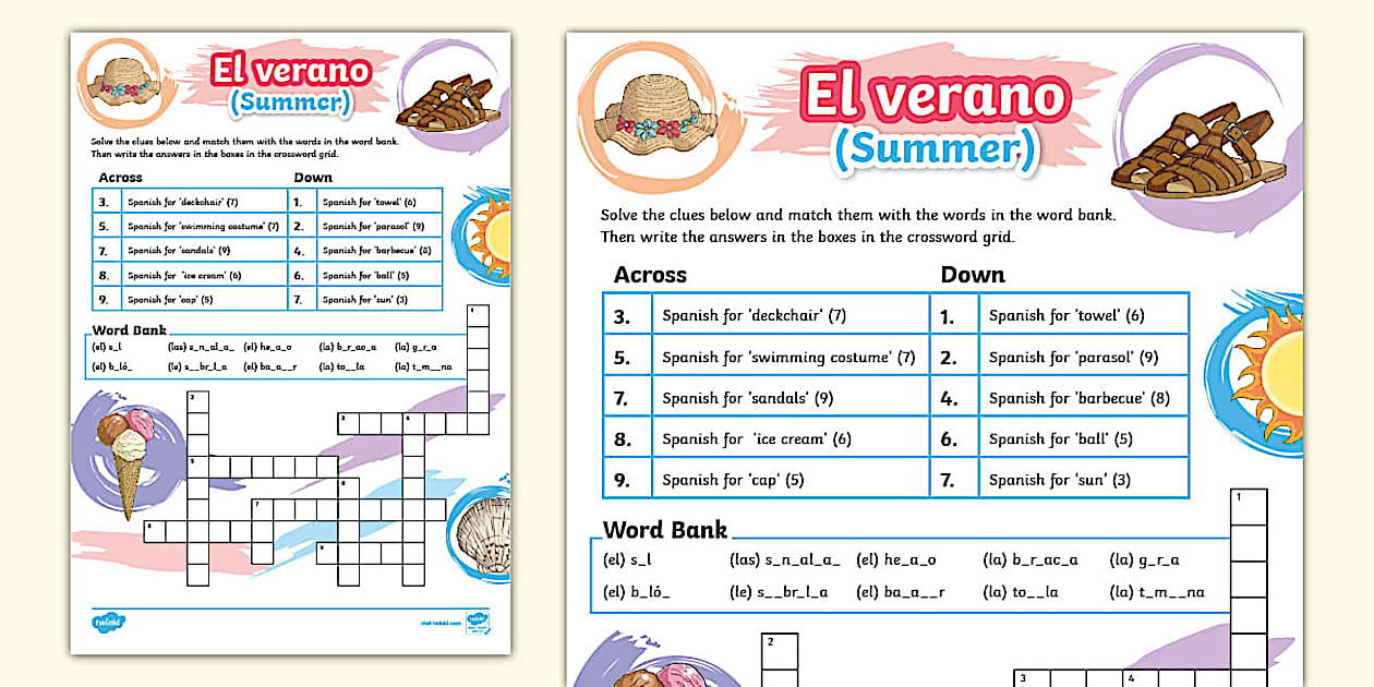 👉 Spanish: Summer Crossword - KS2 - Twinkl