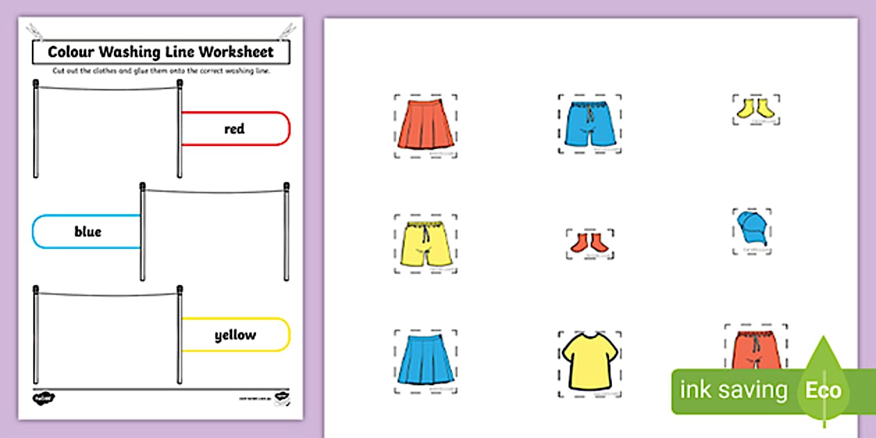 Colour Sorting Washing Line Worksheet - Twinkl