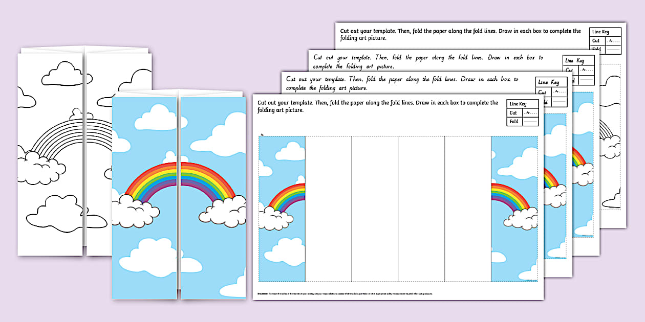Rainbow and Cloud Folding Art Template Twinkl (teacher made)