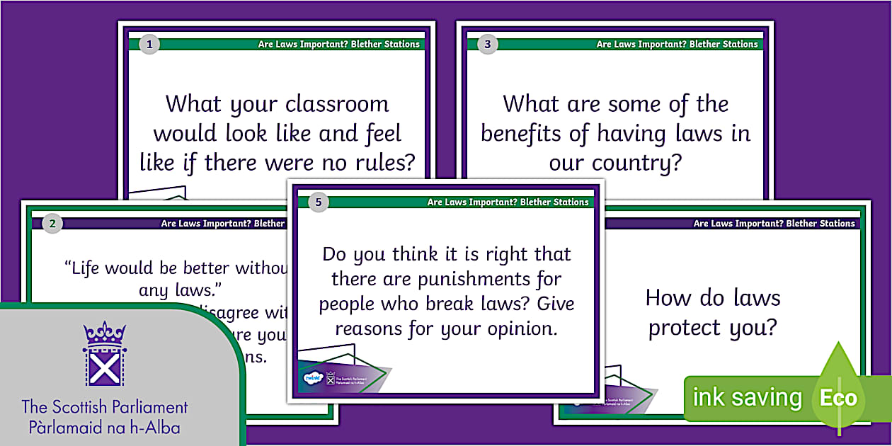 FREE! - Questions About Laws for Children Blether Stations | Twinkl