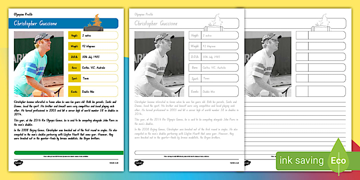 Australian Rio Olympian Christopher Guccione Handwriting Practice ...