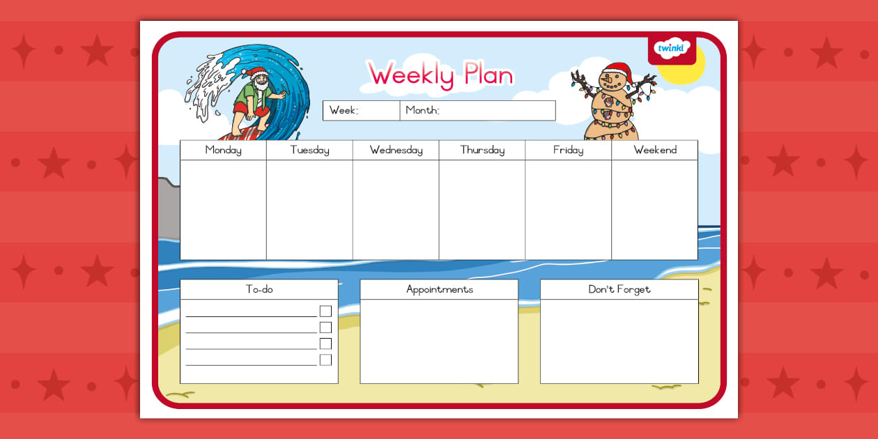 Christmas in Summer Educator Weekly Planner (teacher made)