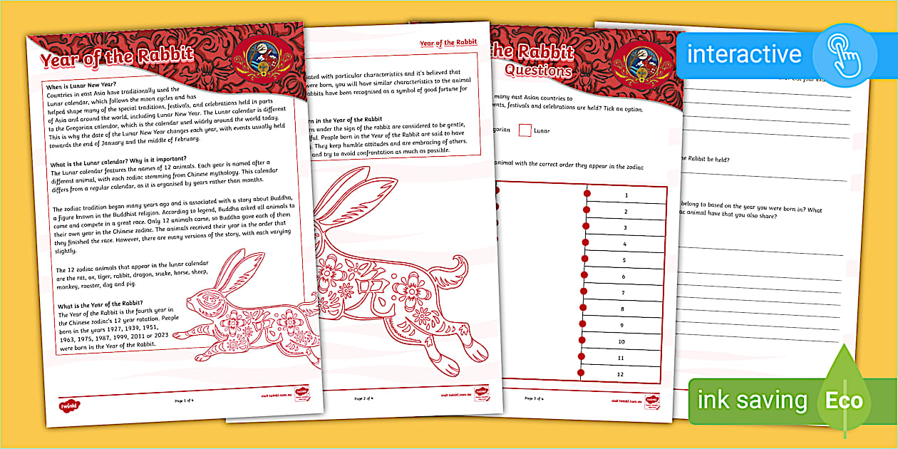 Year of the Rabbit Interactive PDF Reading Comprehension