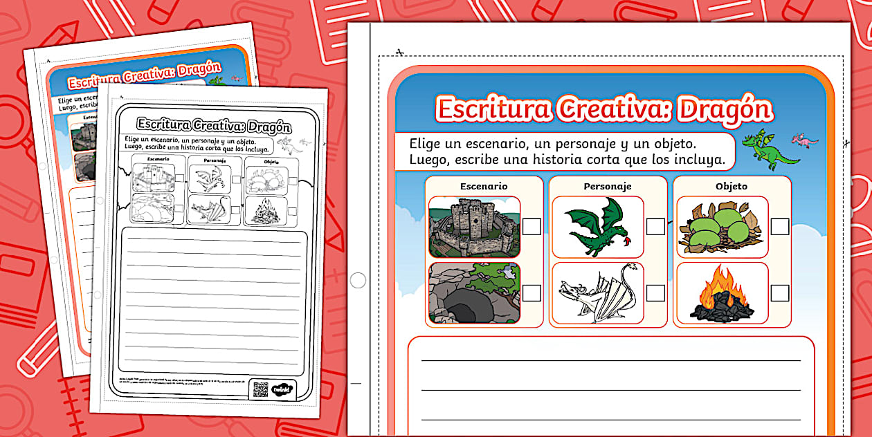 Guía de Trabajo: Escritura Creativa - Dragón - Twinkl
