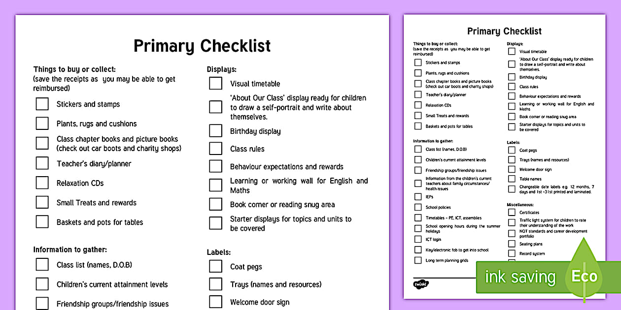 Classroom Checklist and Tips for Primary Teachers - Twinkl