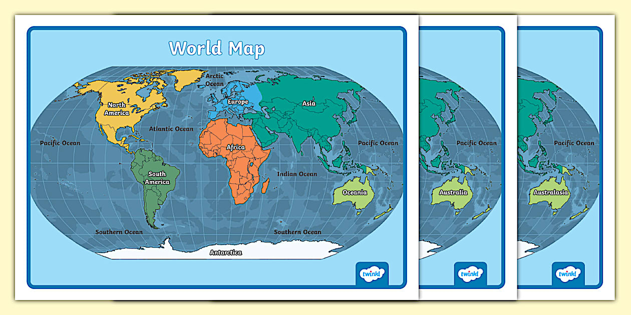 World Map of Continents and Oceans | SESE Geography Resource