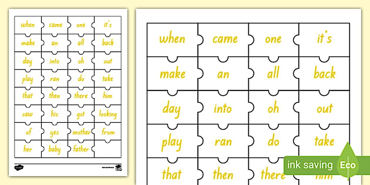 Yellow Reading Sight Words Jigsaw Puzzle (teacher made)