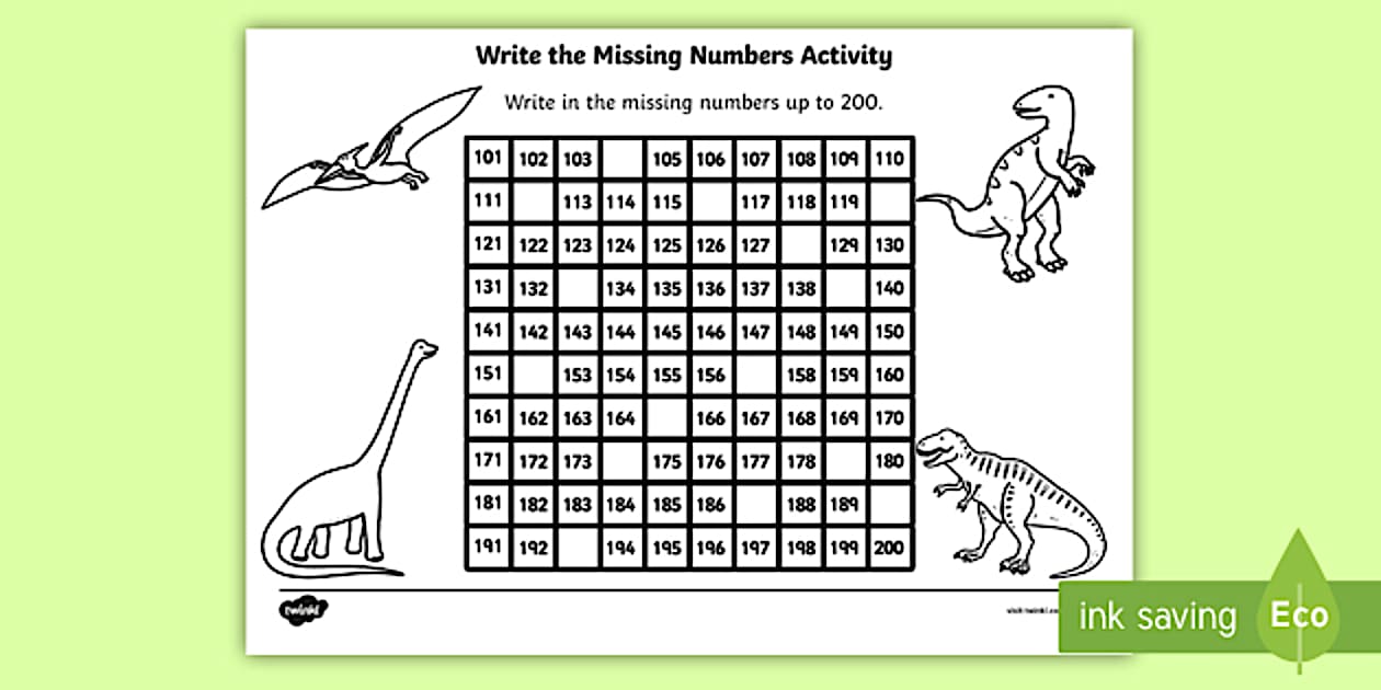 100 to 200 Chart Printable | Dinosaurs Themed (Teacher-Made)