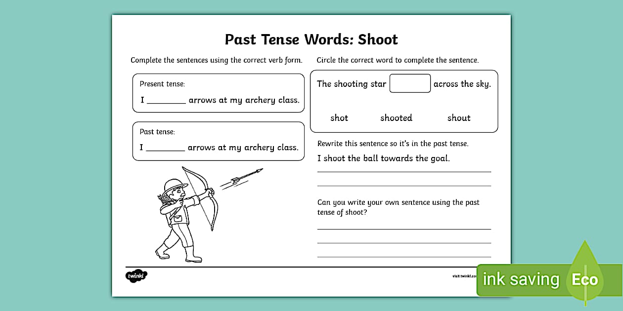 Past Tense Words - Shoot Worksheet (teacher made) - Twinkl