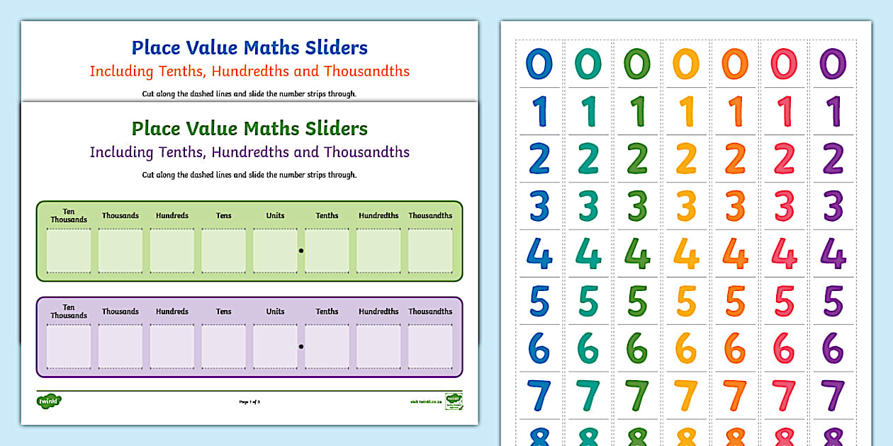 Place Value Sliders Including Tenths, Hundredths and Thousandths
