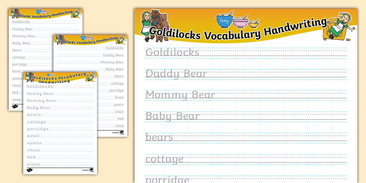 Goldilocks Key Words Vocabulary Handwriting Sheet - Twinkl