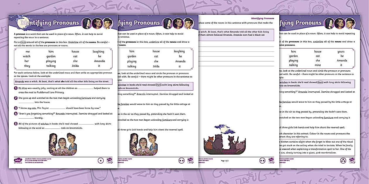 The Witches of Puddlemud Lane Identifying Pronouns Activity