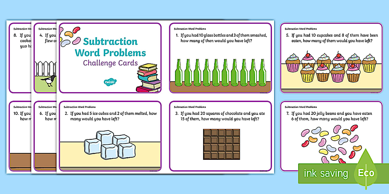 Subtraction Word Problem Challenge Cards - Twinkl