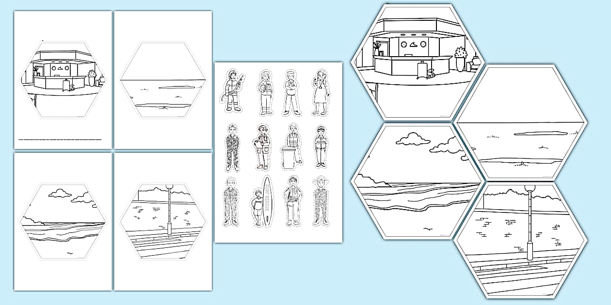 Real-Life Superheroes Hexagon Display Colouring Activity