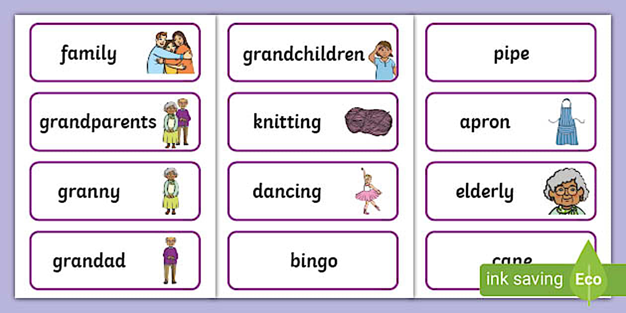 When My Grandparents Were Young Word Cards (teacher made)