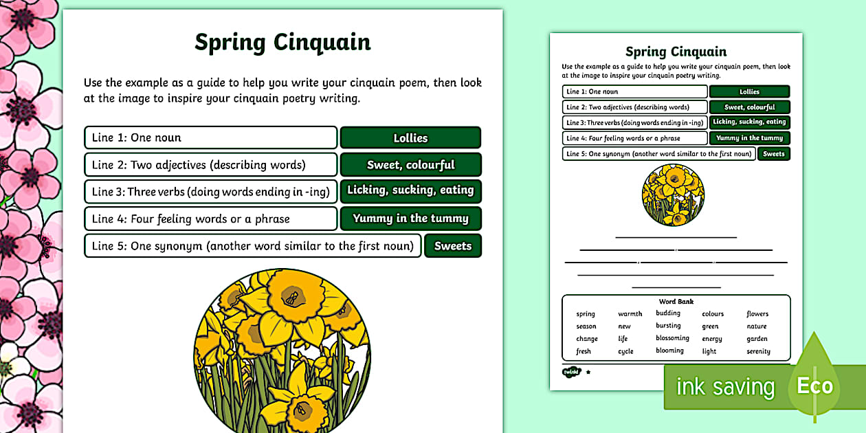 SA Spring Cinquain Poem Differentiated Worksheet - Twinkl