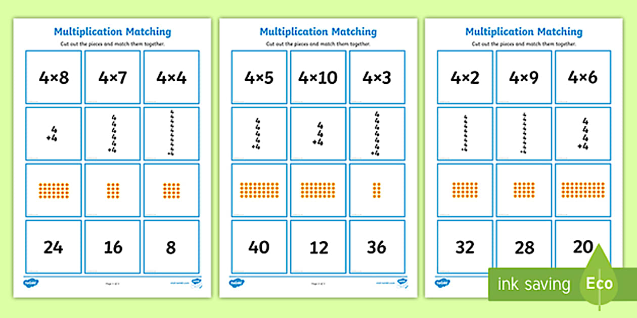 4 Times Table Multiplication Matching Puzzle - Twinkl