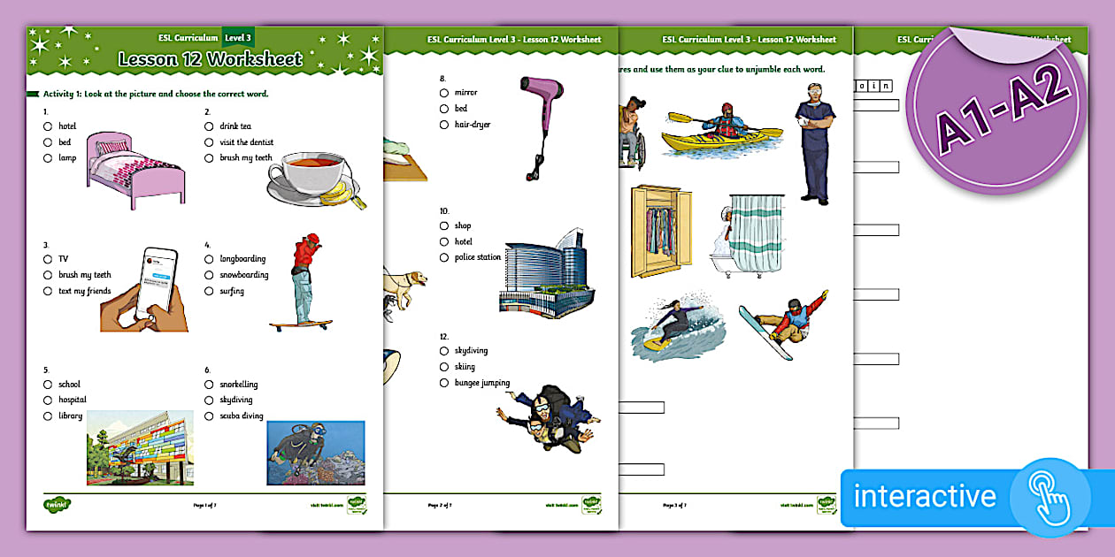 ESL Curriculum Level 3, Lesson 12 Interactive Worksheet